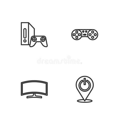 Set Line Power Button Computer Monitor Game Console With Joystick And