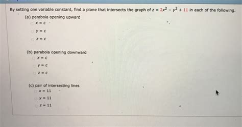 Solved By Setting One Variable Constant Find A Plane That