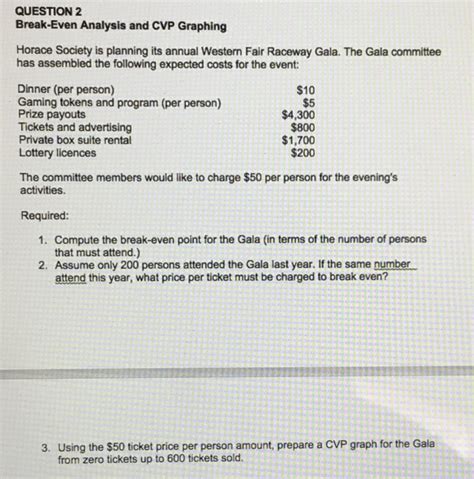 Solved Question 2 Break Even Analysis And Cvp Graphing
