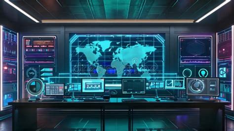 A Futuristic Control Room With Multiple Monitors Displaying Data Maps And Ai Generated