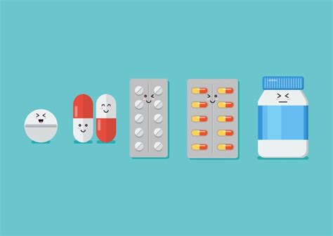 이모티콘 의료 알약 병 약 약 프리미엄 벡터