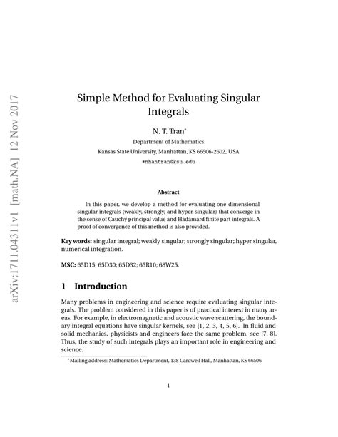 Pdf Simple Method For Evaluating Singular Integrals