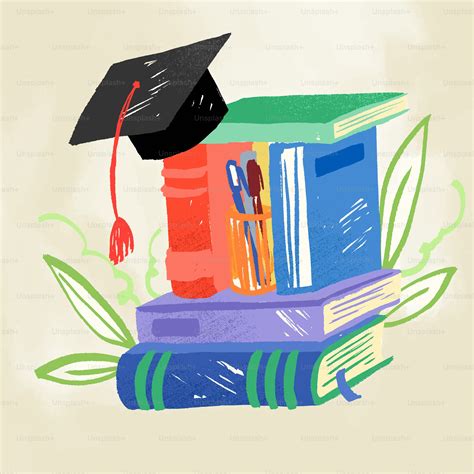 책 더미 위에 놓인 졸업식 모자 벡터 Unsplash의 책 이미지