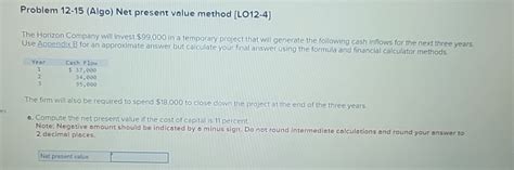 Solved Problem 12 15 Algo ﻿net Present Value Method