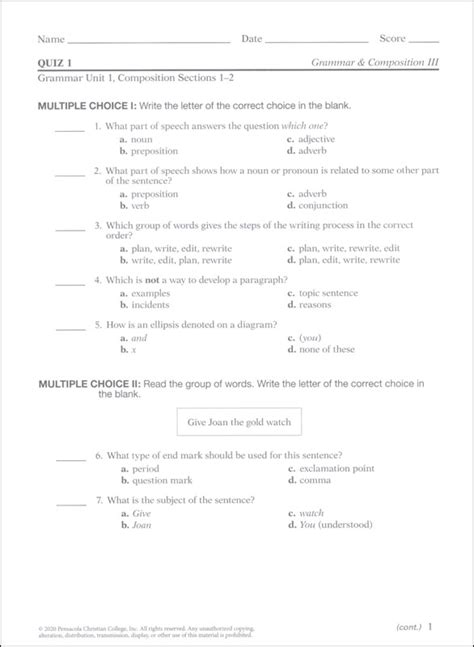 Grammar And Composition Iii Quiz And Test Book Revised A Beka Book