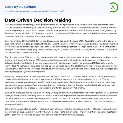 Data Driven Decision Making Essay Example StudyHippo Com