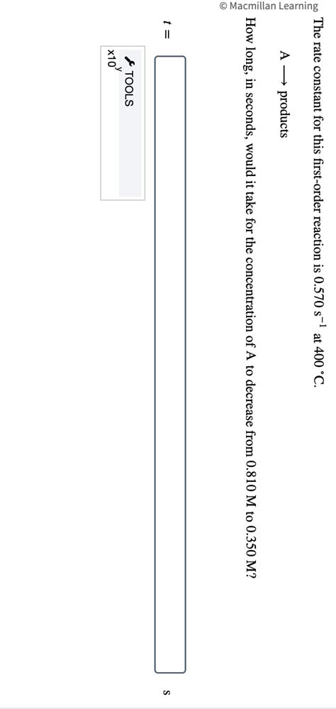Solved The Rate Constant For This First Order Reaction Is Chegg