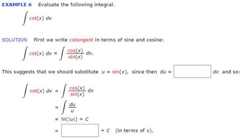 Get Answer EXAMPLE Evaluate The Following Integral Integral Cot X Dx Transtutors