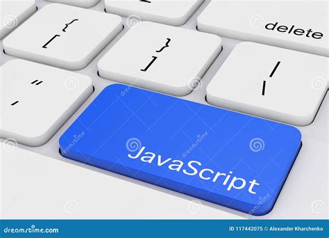 Blue Javascript Key On White Pc Keyboard 3d Rendering Stock