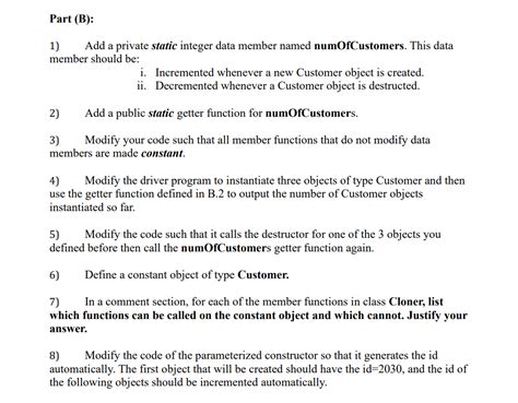 Solved Part A Define And Implement A Class Customer As