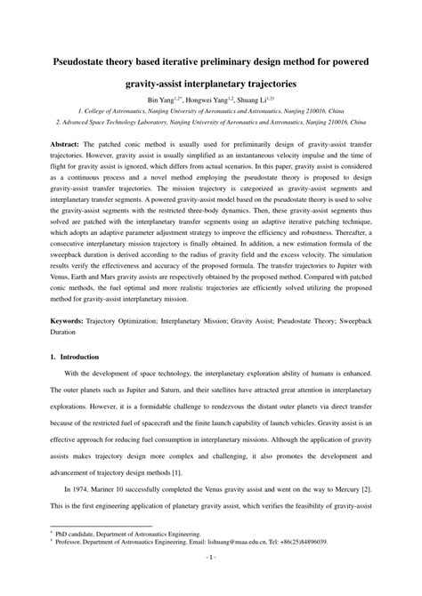 Pdf Pseudostate Theory Based Iterative Preliminary Design Method For Powered Gravity Assist