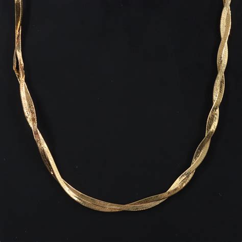 Italian 14k Braided Herringbone Chain Necklace Ebth