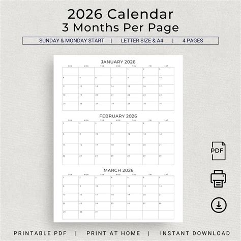 2026 Printable Monthly Calendar Pages