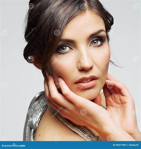 Beauty Woman Portrait Isolated Female Model Close Up Face Stock