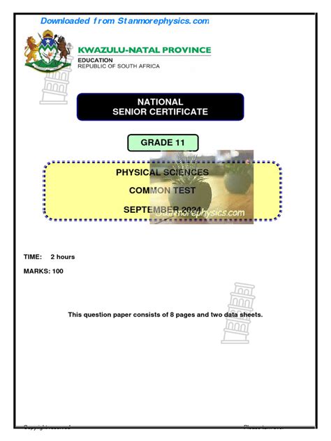 Kzn Physical Sciences Grade 11 September 2024 Qp And Memo Pdf