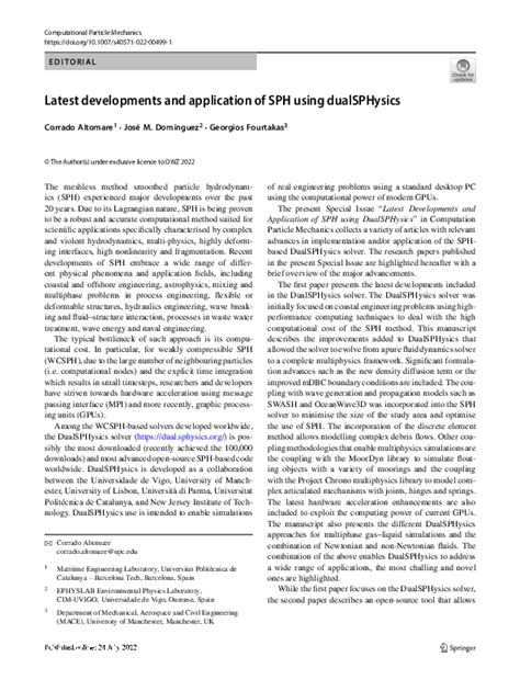 Pdf Latest Developments And Application Of Sph Using Dualsphysics