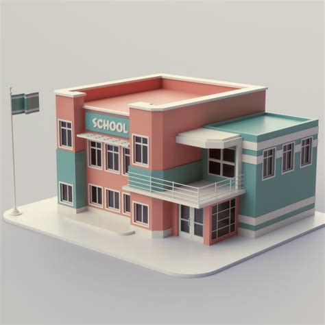 A Small Model Of A School Building With A Flag On The Roof