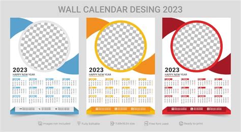 Шаблон годового календаря 2023 Премиум векторы