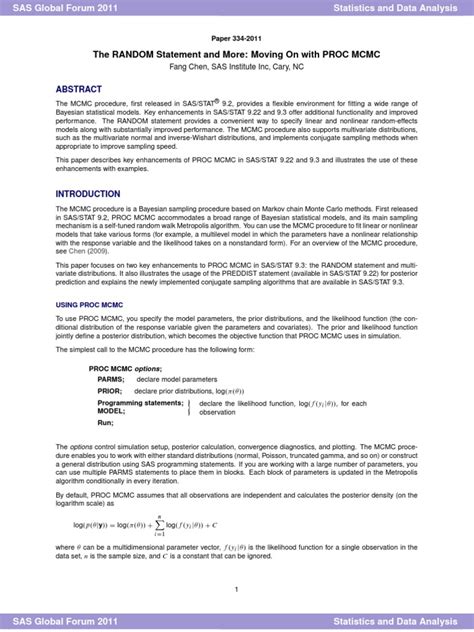 The Random Statement And More Moving On With Proc Mcmc Pdf Normal Distribution Regression