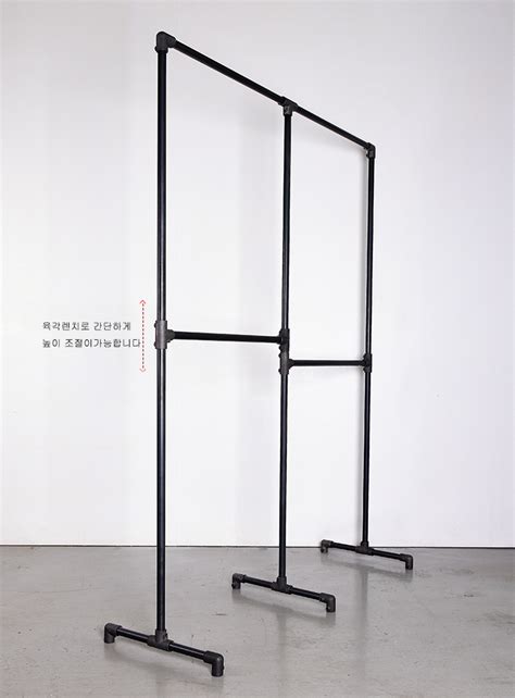 파이프750 인더스트리얼 파이프 인테리어 옷걸이 파이프행거 2단 크로스 높이조절 이동식 스탠드 행거 흑관 볼트조임