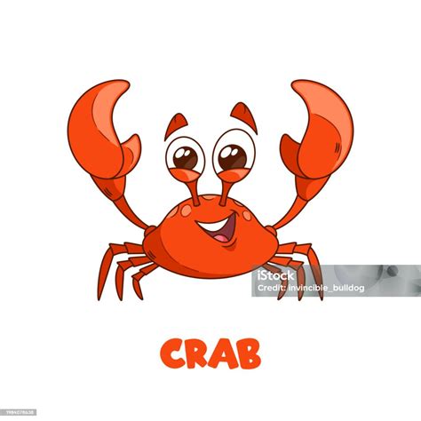 생생한 색조 표현력이 풍부한 Googly 눈 코믹하게 큰 발톱 수생 인물을 가진 만화 벡터 게 캐릭터 갈고리 발톱에 대한 스톡