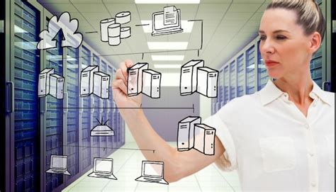 Premium Photo Serious Businesswoman Against Server Room With Towers