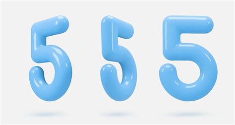 파란색 유리 아이콘 3d 렌더링 번호 5 5 기호를 설정합니다 사실적인 디자인 요소 벡터 일러스트 레이 션은 엽서 아이콘 포스터 배너 웹 디자인 예술에 대 한 흰색에 격리