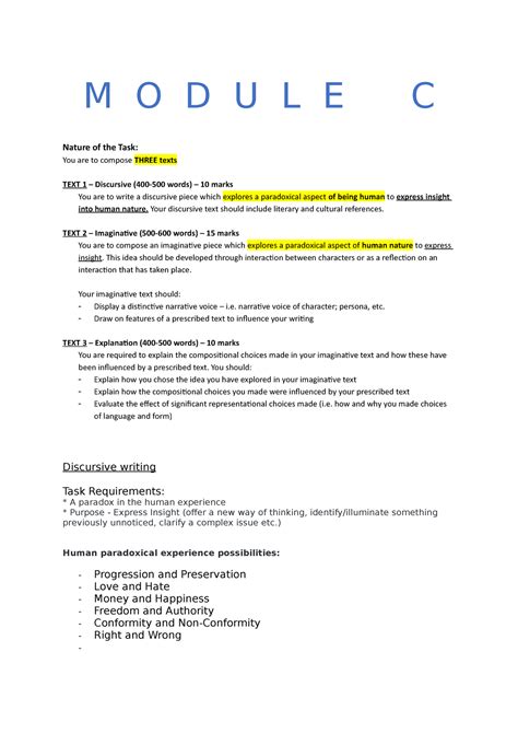 Module C Notes For Mod C M O D U L E C Nature Of The Task You Are To Compose Three Texts