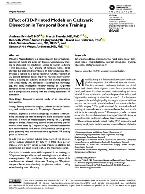 Pdf Effect Of 3d Printed Models On Cadaveric Dissection In Temporal Bone Training