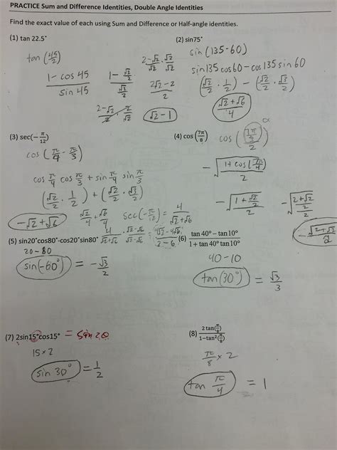 50 Double Angle Identities Worksheet Chessmuseum Template Library