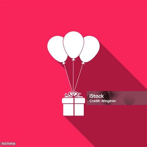 긴 그림자와 격리 하는 풍선 아이콘 선물 상자 평면 디자인입니다 벡터 일러스트 레이 션 그림자에 대한 스톡 벡터 아트 및 기타 이미지 그림자 기념일 긴 Istock