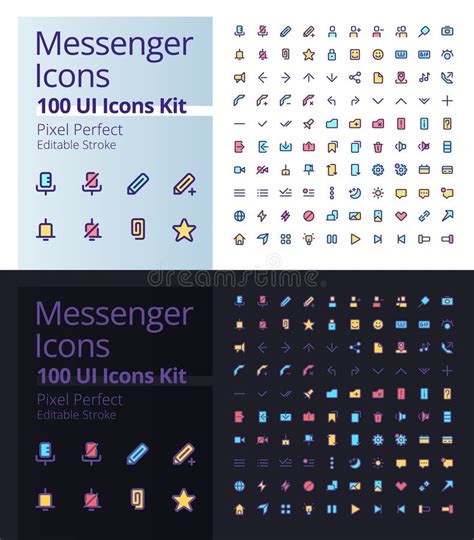 Messenger Pixel Perfect Rgb Color Ui Icons Kit For Dark Light Mode Stock Vector Illustration