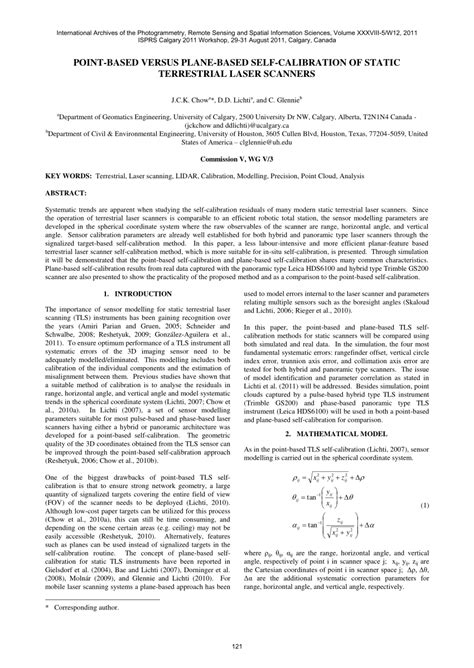 PDF Point Based Versus Plane Based Self Calibration Of Static Terrestrial Laser Scanners