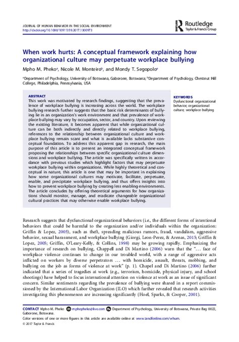 Pdf When Work Hurts A Conceptual Framework Explaining How