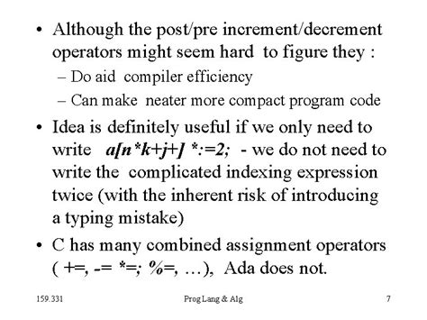 159 331 Programming Languages Algorithms Lecture 7 Imperative