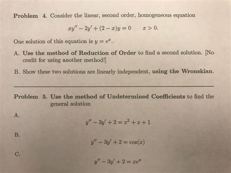 Solved Problem Consider The Linear Second Order Chegg