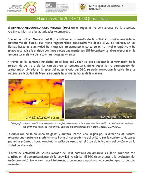 Emisión De Ceniza En El Volcán Nevado Del Ruíz