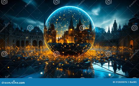 3d Render Of Global Digital Transformation With Futuristic Landmarks And Nodes Stock