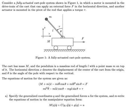 Solved Consider A Fully Actuated Cart Pole System Shown In