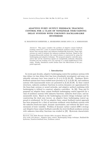 pdf adaptive fuzzy output feedback tracking control for a class of