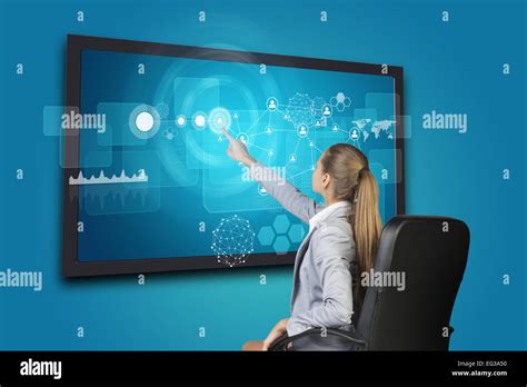 Businesswoman Using Touch Screen Interface Stock Photo Alamy