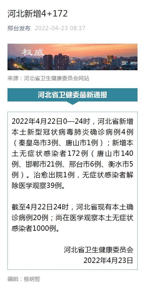 邢台123河北新增4 172其中邢台市新增6例无症状