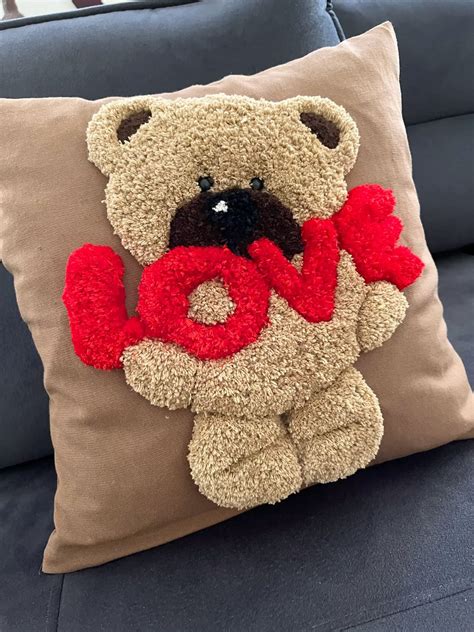 Teddy Bear Punch Needle Pillow In 2025 Punch Needle Punch Needle