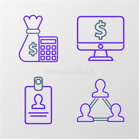 Set Line Project Team Base Identification Badge Computer Monitor With Dollar Symbol And