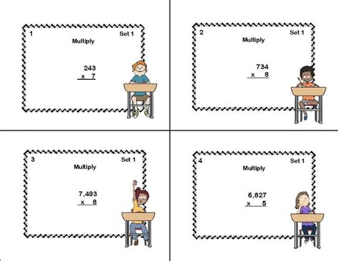 Multiplying 1 Digit By 3 4 Digit Numbers Grade 4 Math Task Cards 16 Cards