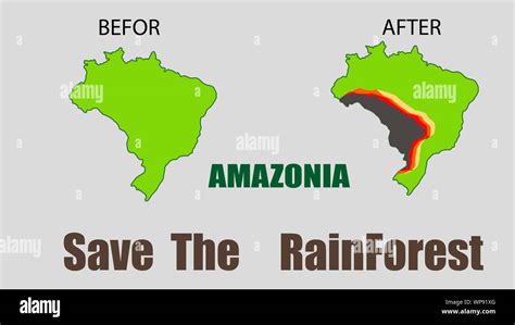 Brazilian Amazon Forest Burning Illegal Deforestation Map Illustration