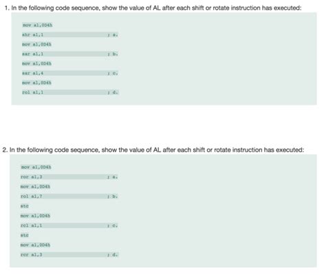 Solved 1 In The Following Code Sequence Show The Value Of
