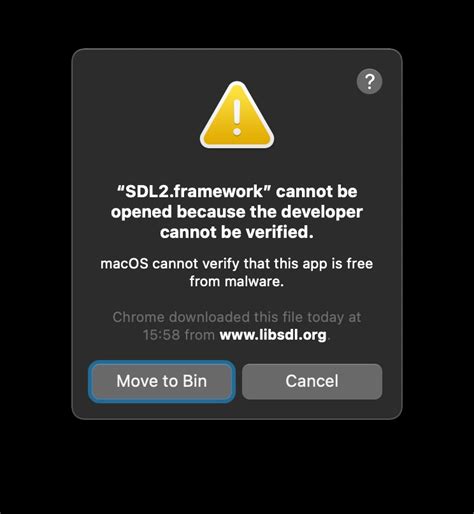 Upgrade To 2016 On Macos Causes “sdl2framework” Cannot Be Opened
