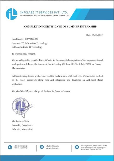 Nivedi Manavadariya On Linkedin Opportunity Summerinternship Infolabz