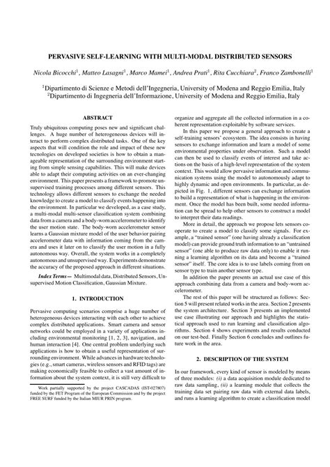Pdf Pervasive Self Learning With Multi Modal Distributed Sensors